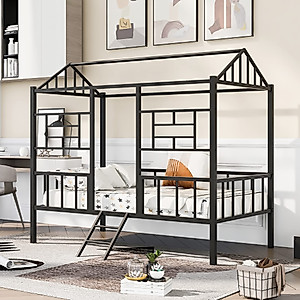 Bellemave House Bed Twin Size Kids Bed Frame Metal Platform Bed Frame, No Box Spring Needed, for Girls Boys (Black)