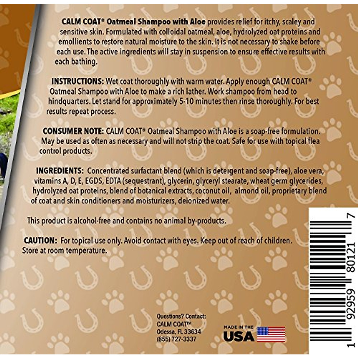 Calm Coat Oatmeal & Aloe Dog Cat & Horse Shampoo - Hypoallergenic & pH Balanced Formula - Mild & Gentle for Itchy Scaling & Sensitive Skin - 16 oz