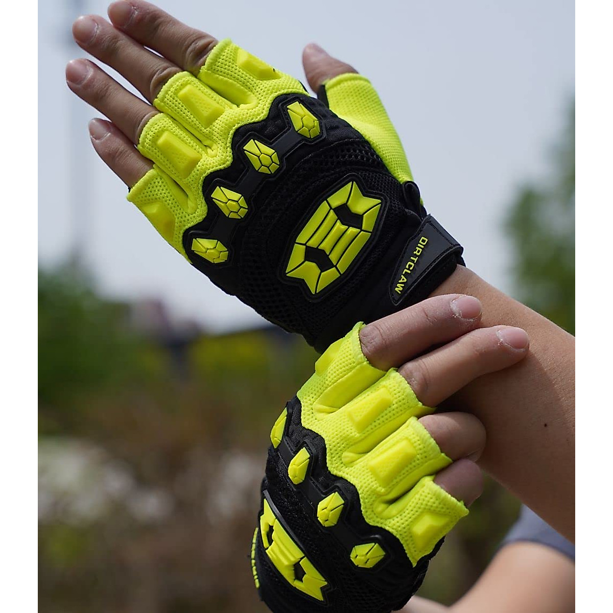 Seibertron Youth Dirtclaw Gloves - Gel Padded Anti-Slip Palm Fingerless Gloves for Off-Road/Dirt Bike Riding Fluo Yellow M