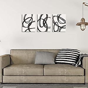 Pinetree Art Black and White Wall Art Abstract Line Art Canvas Print Painting Modern Wall Decor Artwork (black and white, 12"x16"x3pcs)