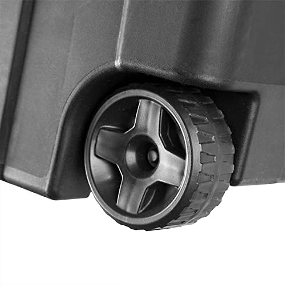 Sterilite 40 Gal Wheeled Industrial Tote, Stackable Storage Bin with Latch Lid, Plastic Container with Heavy Duty Latches, Black Base and Lid, 4-Pack