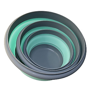 GLE2016 3 PCs Food Grade Silicone Collapsible Bowl Lunch Box - Expandable Food Storage Containers Set -Silicone Salad Bowl with Lid Portable