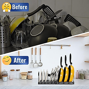 Damita Expandable Pot and Pan Organizer Rack for Cabinet, 2 Pack Pot Lid Holder with 10 Adjustable Compartments - Ideal Kitchen Cabinet Organizer for Cutting Board, Frying Pan, and More (Black)