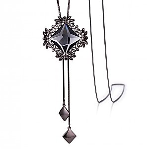 Merdia Long Chain Necklace for Women Rhombus Pendant with Sparkly Glass | Jewelry for Women | Charm Necklace for Women | Long Pendant Necklace for Women | Boho Jewelry for Women (Black)