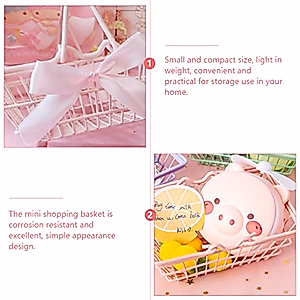 Toddmomy Mini Shopping Basket Metal Wire Storage Basket with Handles for Mini House Furniture Decoration Kids Party Favors