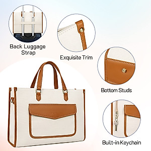 Missnine Tote Bag Canvas Laptop Bag for Women 15.6 inch Casual Work Bags with Clutch Purse Computer Shoulder Bag 2 PCS Set for Travel, Office, College