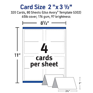 Avery Printable Small Tent Cards, 2" x 3.5", Two-Sided Printing, Matte White, 2 Pack, 320 Cards Total (5812)
