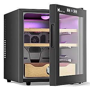 300 Count Electric Cooler, Spanish Cedar Wood Shelf Built in Humidity Control System Cooling Function Black (50L)