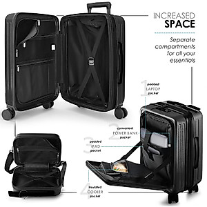 TRAVELARIM 22 Inch Carry On Luggage 22x14x9 Airline Approved, Carry On Suitcase with Wheels, Hard-shell Carry-on Luggage, Durable Luggage Carry On, Black Small Suitcase with Cosmetic Carry On Bag