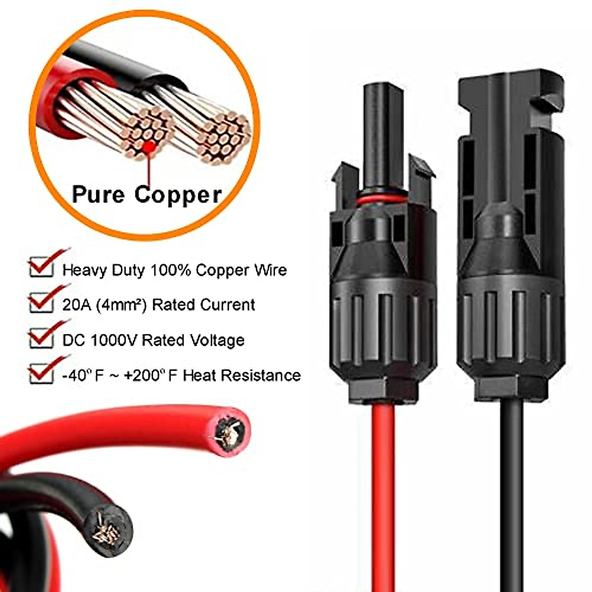 ALAMSCN 4 Pairs Solar Connector Y Branch Parallel Adapter Cable Wire Plug 2 to 1 Male Female Connectors (M/FF, F/MM) for Solar Panel with PV Cable Clips