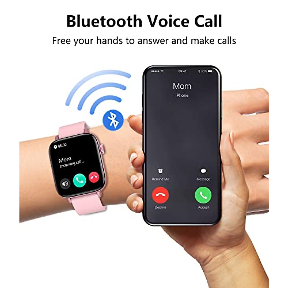 Smart Watch for Men Women, 1.9'' HD Touch Screen Fitness Tracker with Bluetooth Call Answer/Dail, IP67 Waterproof Smart Watch for Android iPhone with Heart Rate Blood Pressure Pink