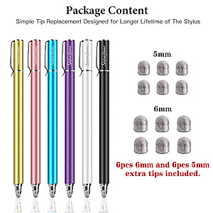 StylusHome Stylus Pens for Touch Screens(6 Pcs),Sensitivity 2 in 1 Fiber Tips Capacitive Stylus with 12 Extra Replaceable Tips for iPad iPhone Tablets Samsung Galaxy All Universal Touch Screen Devices