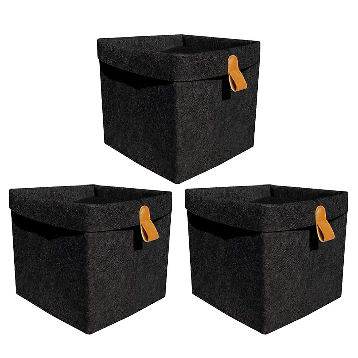 FADDA Felt storage basket, Fabric Cloth Storage Bin Collapsible Organizer Basket with Handle for Cloth Toys Foldable Cloth Bin for Bedroom Playroom Office (Dark Gray)