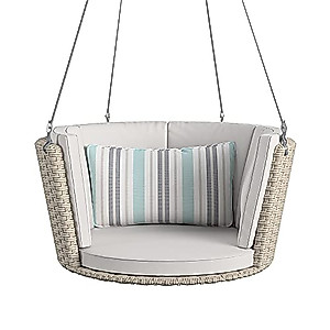 Novogratz Poolside Gossip Collection, Sally Patio Swing, Harbor Grey Cushions, Light Taupe Wicker