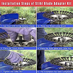 NeJesZoe 8 Inch Steel Wire Brush Cutter Trimmer Head Sets Weeds Blade Cutter Replacement for String Trimmers, Gardening Lawnmower, Moss Grass Rust Removal (1 Brush&2 Pack Different Adapter Kits)