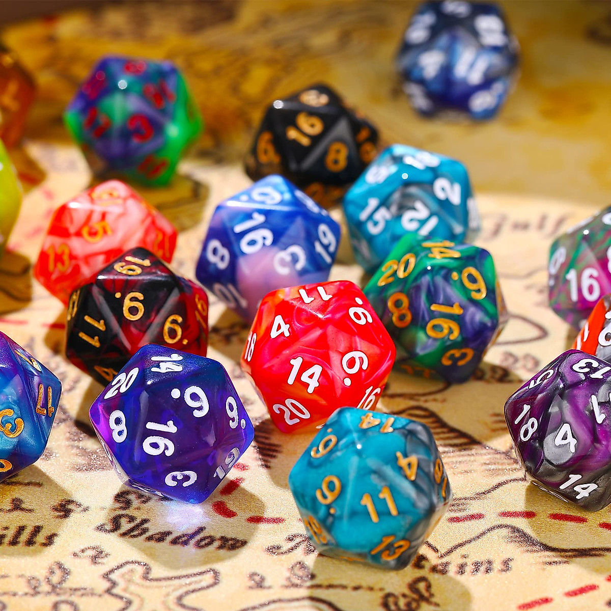 TecUnite 25 Pieces Polyhedral Dice Set with Black Pouch Compatible with RPG MTG and Others with Random Multi Colored Assortment(Star)