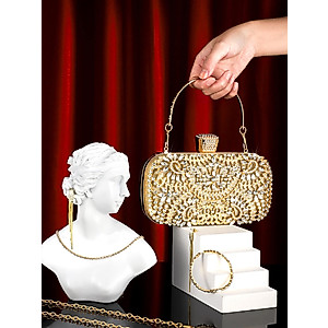 4 Pcs Clutch Purses Jewelry Set for Women Evening Rhinestone Jewelry Set Bling Glitter Diamond Evening Bag Necklace Choker Bracelets Earrings Set for Wedding Bridal Party Prom (Gold)