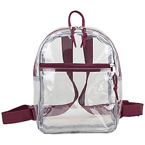 Eastsport 100% Transparent Clear MINI Backpack (10.5 by 8 by 3 Inches) with Adjustable Straps, Clear/Burgundy