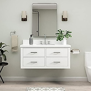 ARIEL 42" White Bathroom Vanity Base Cabinet, Single Sink Configuration, 2 Full Extension Dovetail Drawers, Brushed Nickel