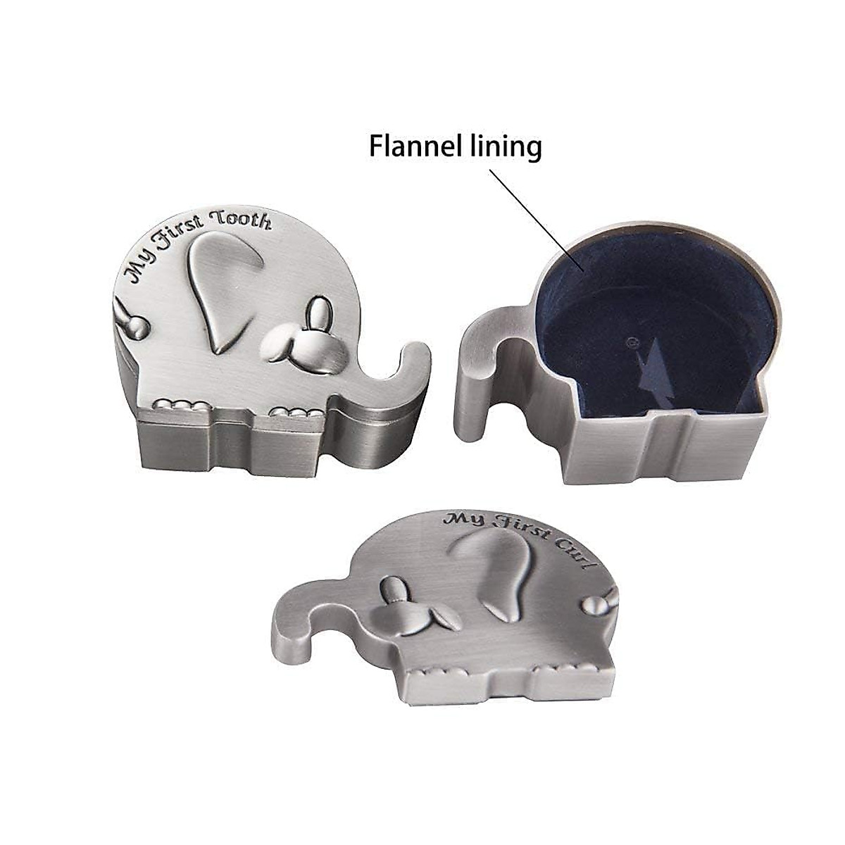 Feyarl Kids First Curl and Teeth Fairy Holder Containter Keepsake Box Tins Keeper for Christening Newborn Shower Kids Birthday Gift Metallic Engraved Elephant Shape (2.4 x 1.6 x 1.2 inches)