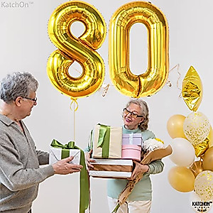 KatchOn, Gold 80th Birthday Balloons - 40 Inch | 80th Birthday Decorations For Men | 80th Birthday Decorations For Women | 80 Gold Balloon Number, 80th Birthday Decorations Gold | Gold 80 Balloon