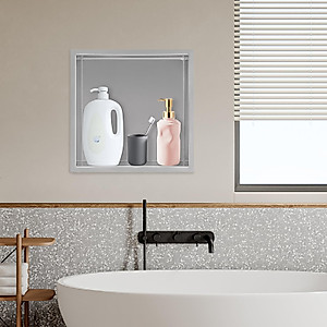 12"x12" Shower Niche, NO Tile Needed Shower Niche, Stainless Steel Wall Niche, Square Wall-Inserted Niche Recessed, Silver Grey Niche Recessed Shower Shelf, Bathroom Niche, Bathroom Shelf Organizer
