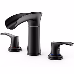 Waterfall Bathroom Faucet, WaterSong 3-Hole 8 Inch Bathroom Sink Faucet for 360-Degree rRotation, 2-Handle Vanity Faucets with Supply Lines, Widespread Spout Faucet for RV Bathroom Sink, Matte Black