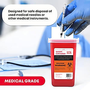 Ever Ready First Aid Sharps Container with Split Lid Design and Locking Mechanism for Sharp Waste Disposal, 1 Quart