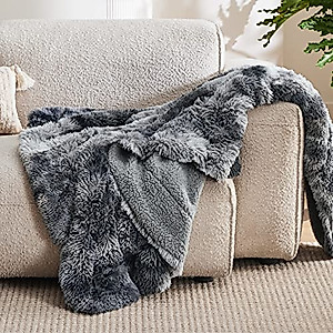 Bedsure Faux Fur Throw Blankets Tie-dye Throw & Bedsure 100% Cotton Muslin Blankets Grey Throw