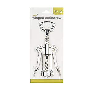 True Soar Winged Corkscrew Wine Opener - Self Centering Worm, Stainless Steel, Manual Wine Bottle Opener, Chrome Silver