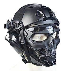Tactical Full Airsoft Mask & Tactical Helmet with Earmuffs Ear Hearing Protection Noise Cancelling Shooting Ear Protection for Cosplay Costume Movie Shooting (Black)
