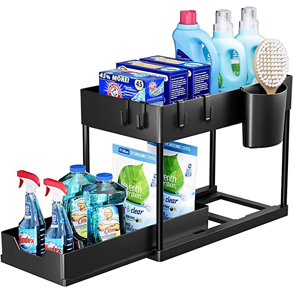 Under Sink Organizer-2 Tier Bathroom Organizer Under Sink Shelf,Under Sliding Sink Organizer,Under Cabinet Organizer Baskets,Multi-purpose Under Sink Shelf Organizer for Bathroom Kitchen（Black）