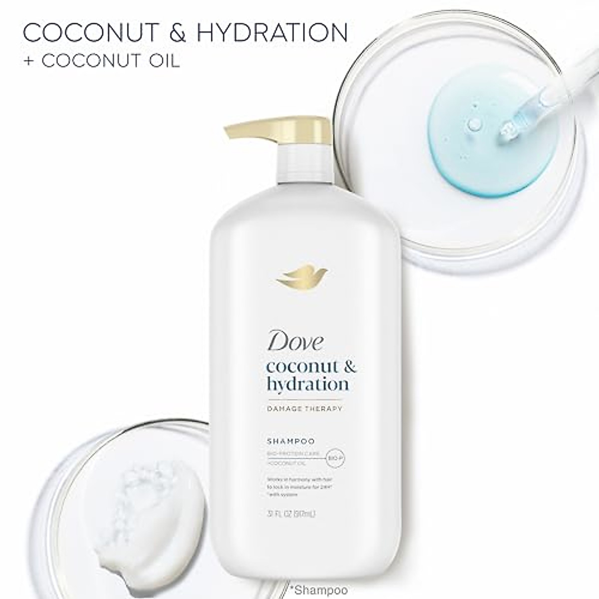 Dove Shampoo Coconut & Hydration Pack of 4 For Dry Hair Shampoo with Oil Blend of Coconut, Jojoba & Sweet Almond 31 oz