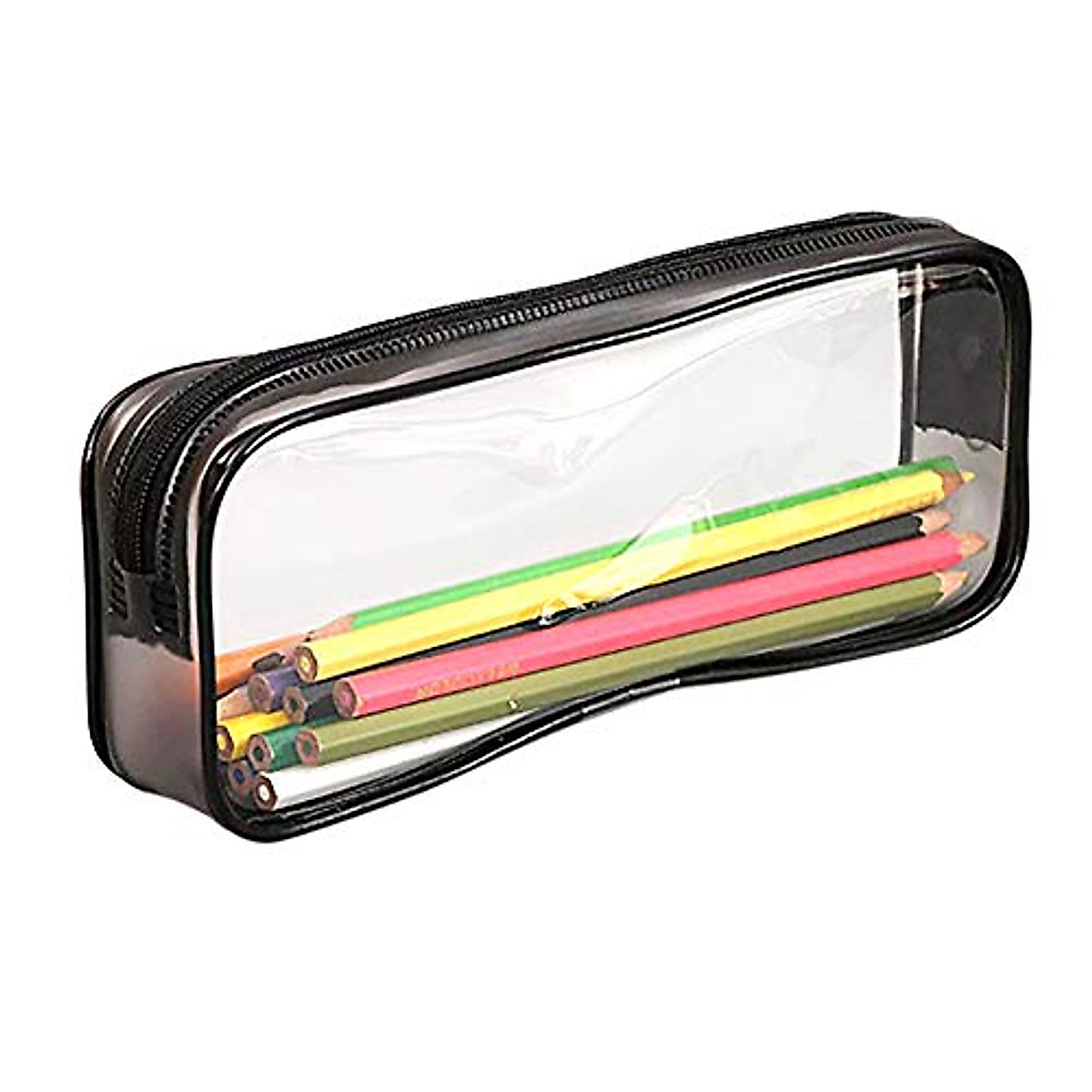 Academyus PVC Transparent Zipper Pencil Bag Pen Case Holder Stationery Storage Pouch Organizer Make Up Bag Black