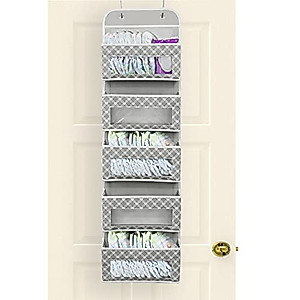 Simple Houseware Over Door 5 Clear Window Pocket Organizer, Gray/White