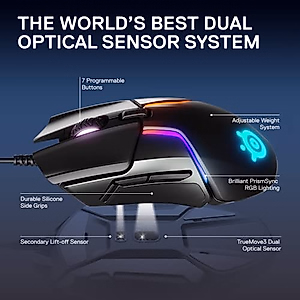 SteelSeries Rival 600 Gaming Mouse - 12,000 CPI TrueMove3Plus Dual Optical Sensor - 0.5 Lift-off Distance - Weight System - RGB Lighting,black