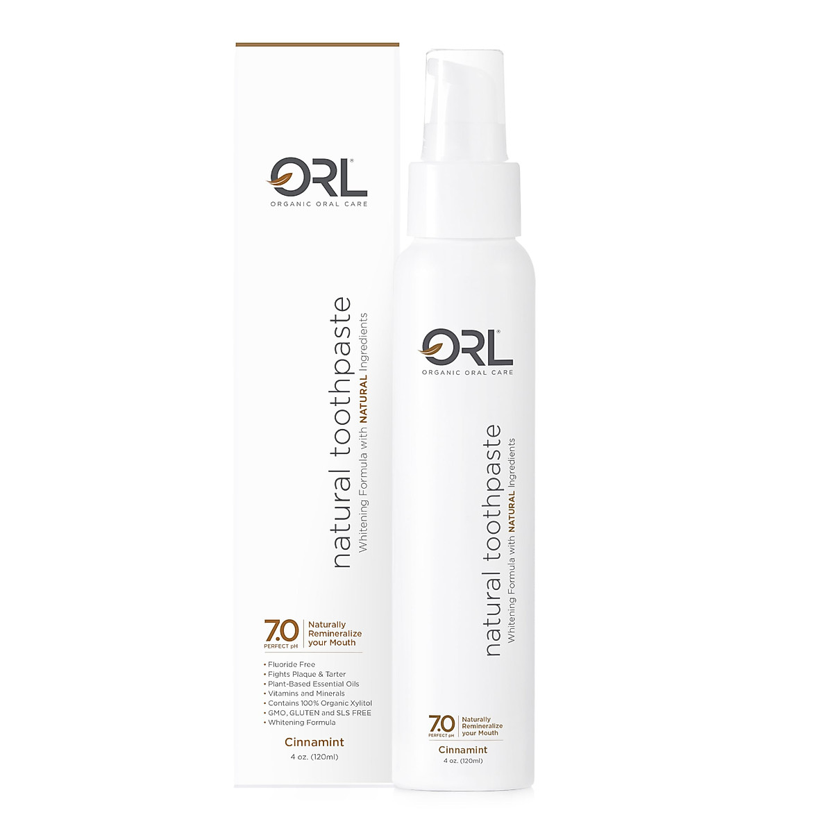 ORL Natural & Organic Toothpaste – Uniquely Formulated to Clean Your Mouth, Helps to Restore Your Mouth’s Natural Perfect pH - Cinnamint. Fluoride Free with Natural Hydroxyapatite