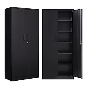 NODHM Garage Storage Cabinet with Lock, 72" Steel Storage Cabinet with Doors and 5 Adjustable Shelves, Metal Utility Cabinet Tall File Cabinet for Garage, Office, Home