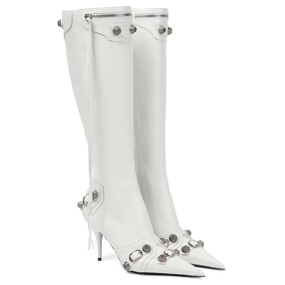 Vertundy Women's Knee High Boots - Pointed Toe Stiletto Heel Zipper Long Boot Rivet Slim Tassel Dress Boot for Lady Sexy