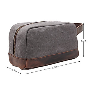 Vintage Leather Canvas Travel Toiletry Bag Shaving Dopp Kit #A001 (Grey)