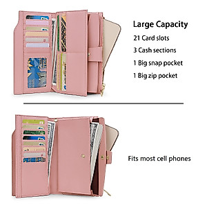 YALUXE Women's Leather Zipper Wallet RFID Blocking Multi Card Holder with Cellphone Pocket Large Capacity