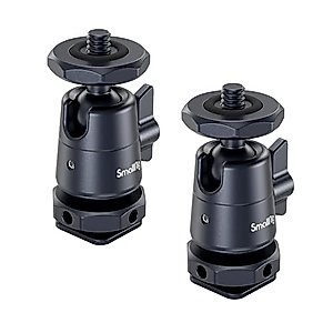 SmallRig Mini Ball Head (2 Pack) with 1/4" Screw and Removable Shoe Mount, 360 Degree Rotatable Aluminum Tripod Head for Camera Tripods Monopods Camcorder Light Microphone, Max. Load 1.5 kg - 2948B