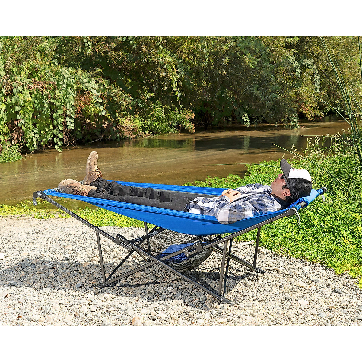 Mac Sports H900S-100 Topnotch Heavy Duty Multi-Use Outdoor Camping Portable Folding Hammock (Blue/Gray)