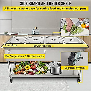 Commercial Electric Food Warmer | 4-Pot Steam Table with 2 Lockable Wheels | Food-Grade Stainless Steel | ETL Certified for Catering and Restaurants