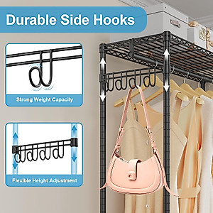 VIPEK R1 Medium Rolling Clothes Rack Portable Garment Rack for Hanging Clothes, 3 Wire Shelves Freestanding Heavy Duty Clothing Racks Storage Drying Rack with Wheels, Hanging Rod, Side Hooks, Black