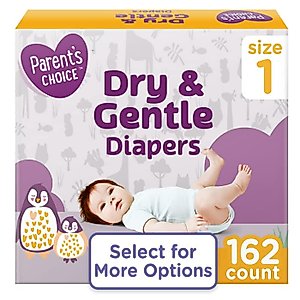 Parent's Choice Dry & Gentle Diapers, Size 1, 162 Count: