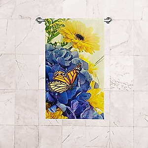 Hand Towels Face Towels Set of 2 Summer Yellow Blue Butterfly Flowers Soft Comfortable Polyester Microfiber Fast Water Absorbent Towels for Bathroom Kitchen 30X15 Inch