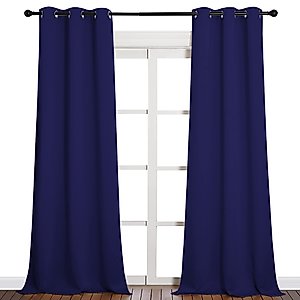 NICETOWN Window Drapes Long Curtains - Living Room Panels Grommet Top Window Treatment for Hall & Guest Room (Navy Blue, 42 inches Wide x 90 inches Long, 2 Pieces)