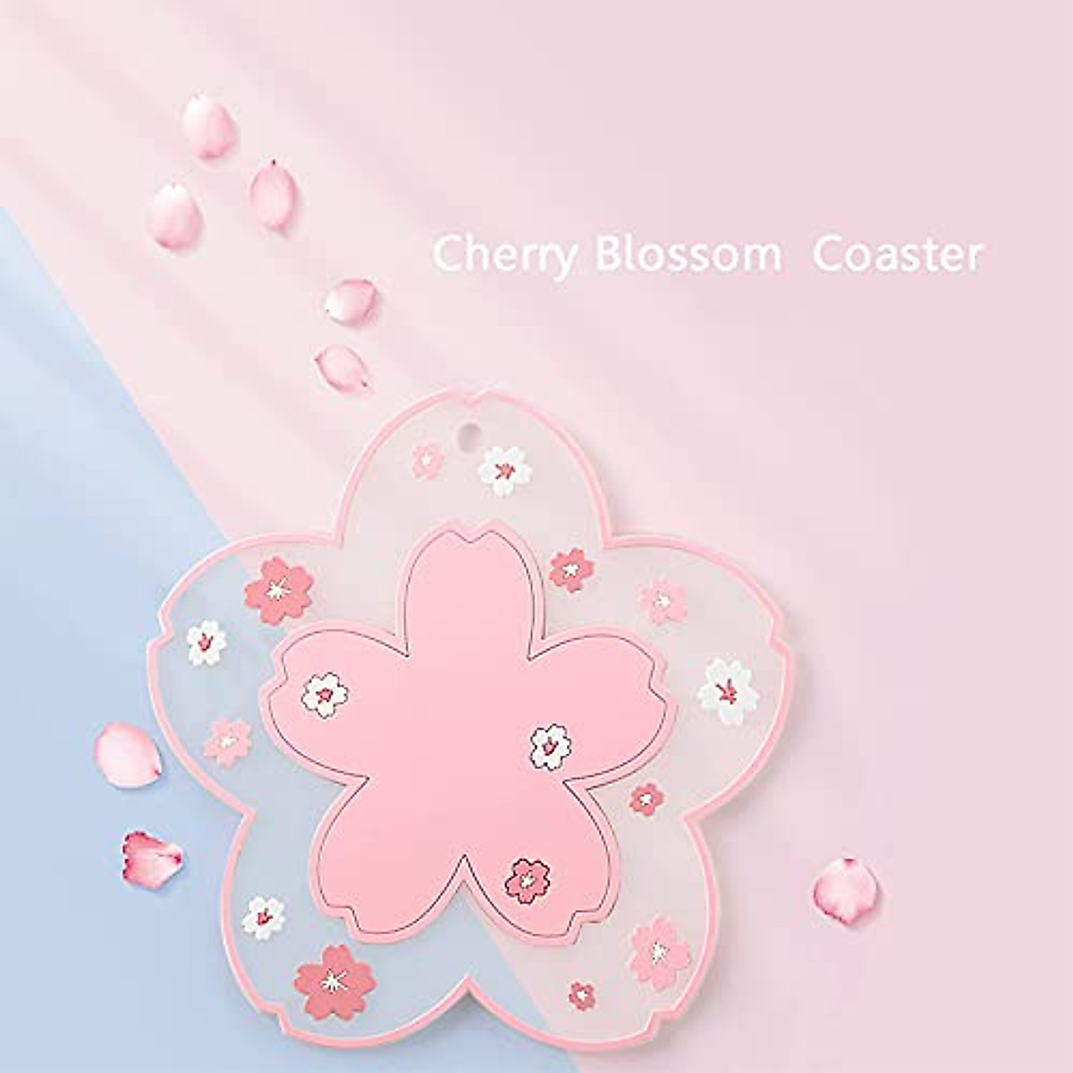 CXDC Sakura Coaster, 4 Pcs Kawaii Coasters for Drinks Japanese Style Coaster Set Cherry Blossom Pattern Pad Coaster, PVC No-Slip Coaster Insulation for Coffee Cup Beer Mug Tableware, Pink