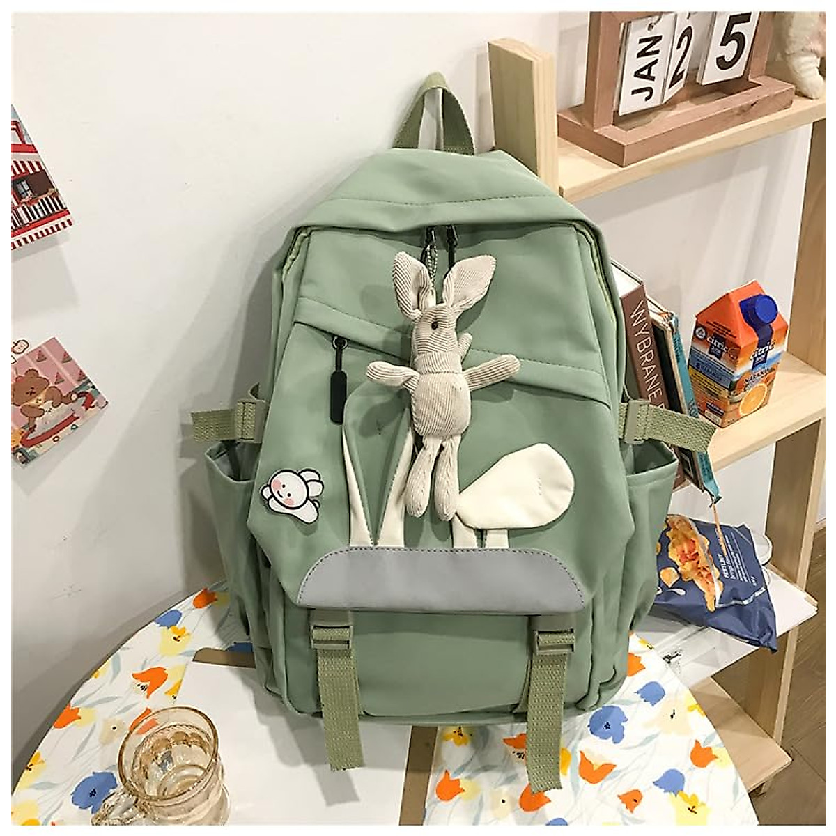 MOwers Kawaii Backpack with Cute Rabbit Pendant (Green)